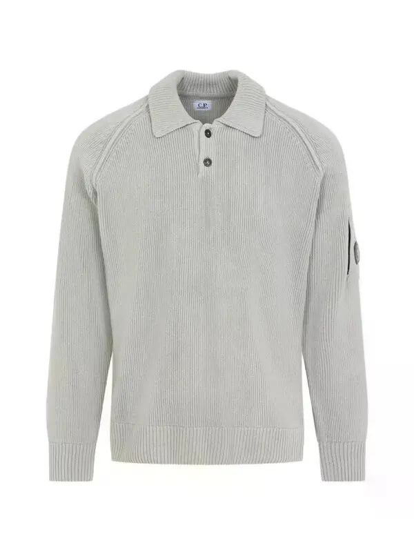 C.P. COMPANY Chenille Cotton Ribbed Polo Sweater With Lens Detail