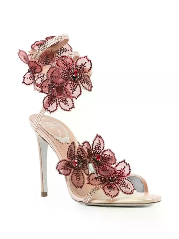 Rene Caovilla 110mm Floral Embellished Sandals - Pink