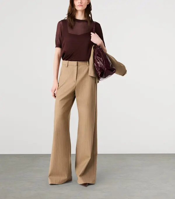 Maje Wool-blend Pinstriped Wide-leg Trousers