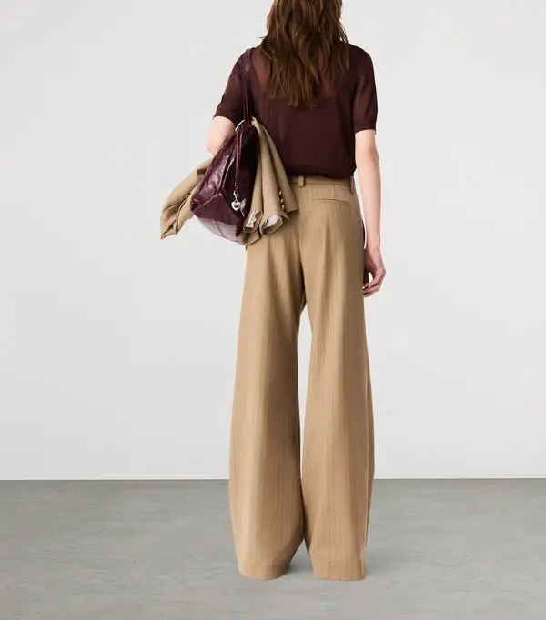 Maje Wool-blend Pinstriped Wide-leg Trousers