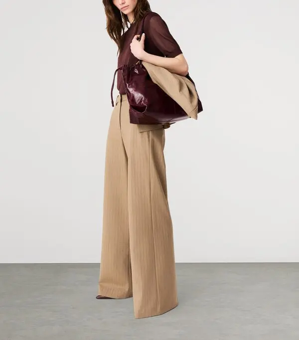 Maje Wool-blend Pinstriped Wide-leg Trousers