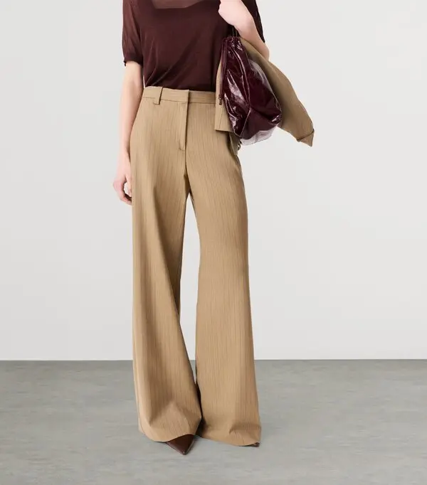 Maje Wool-blend Pinstriped Wide-leg Trousers