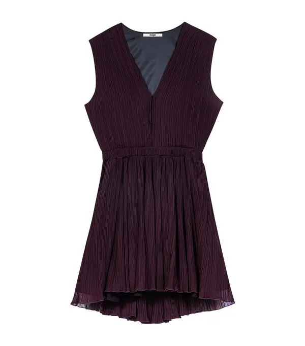 Maje Plissé Cut-out Mini Dress - Purple