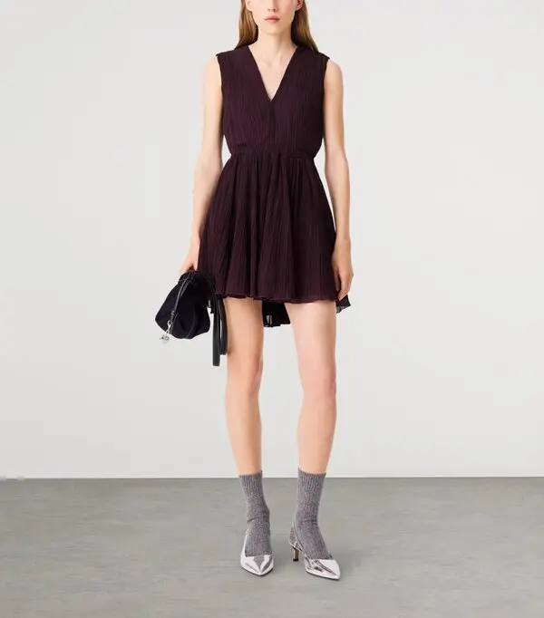 Maje Plissé Cut-out Mini Dress