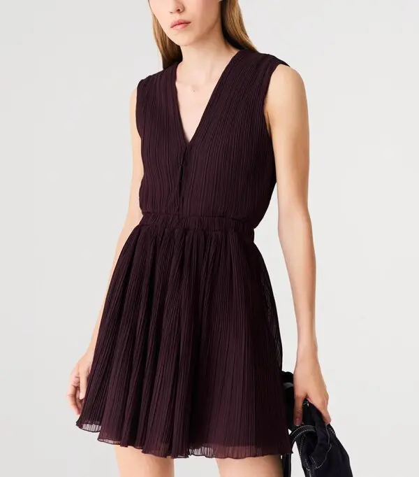 Maje Plissé Cut-out Mini Dress