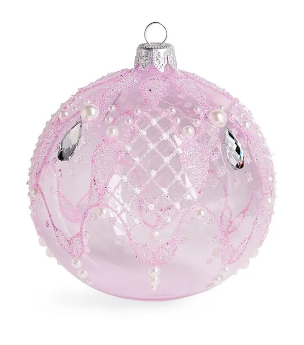 Harrods Glass Glitter Criss-cross Bauble