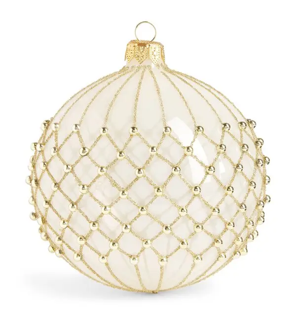 Harrods Glass Glitter Criss-cross Bauble