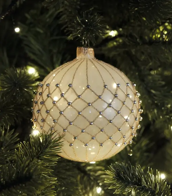 Harrods Glass Glitter Criss-cross Bauble