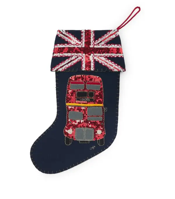 JAN CONSTANTINE Wool Sequinned Posbox Stocking - Navy