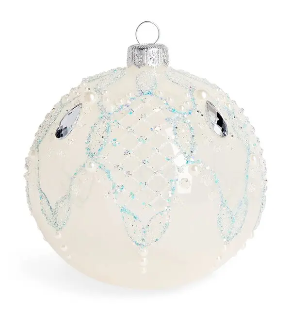 Harrods Glass Glitter Criss-cross Bauble