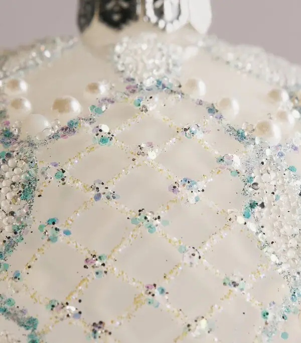 Harrods Glass Glitter Criss-cross Bauble