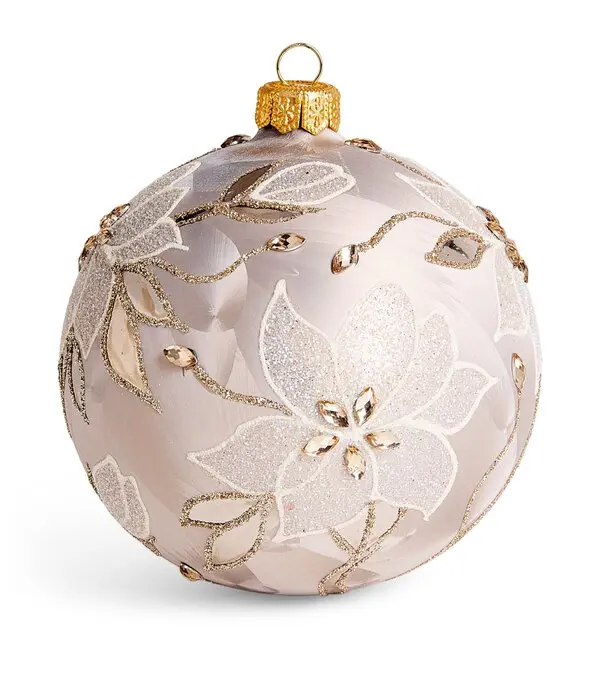 Harrods Glass Glitter Flower Bauble