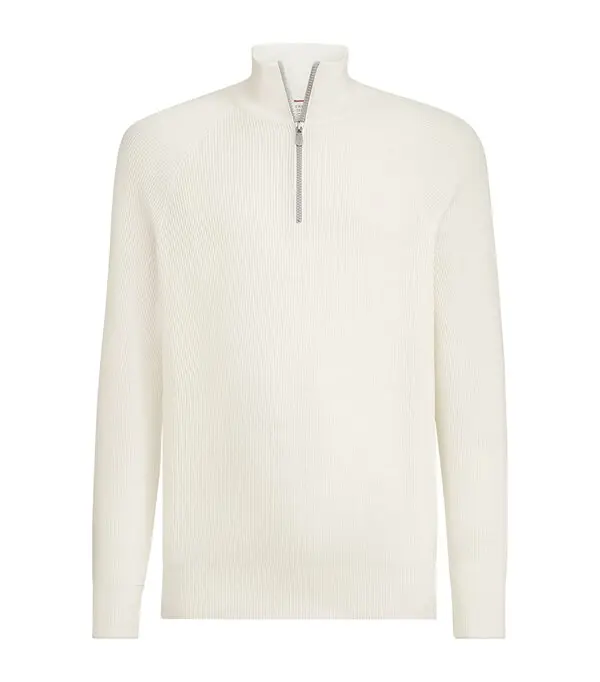 Brunello Cucinelli Cotton Rib-knit Quarter-zip Sweater