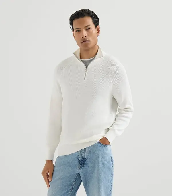 Brunello Cucinelli Cotton Rib-knit Quarter-zip Sweater
