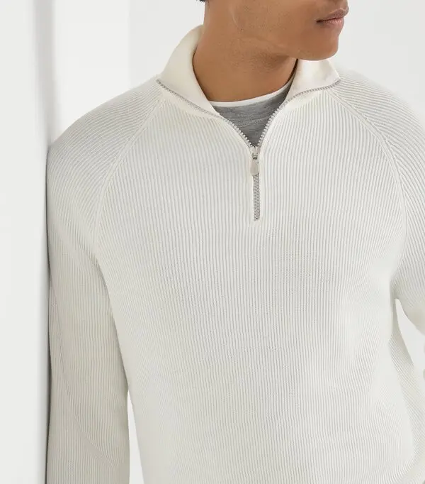 Brunello Cucinelli Cotton Rib-knit Quarter-zip Sweater