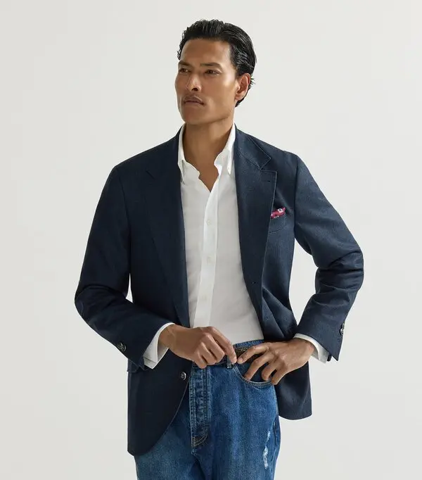 Brunello Cucinelli Mouliné Virgin Wool Twill Deconstructed Blazer