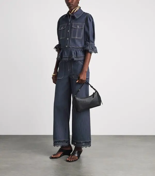 Cinq À Sept Guipure Lace-trim Wide-leg Jeans