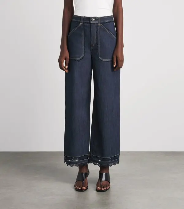 Cinq À Sept Guipure Lace-trim Wide-leg Jeans