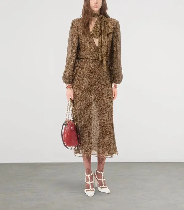 Valentino Garavani Silk-blend Embellished-cuff Midi Dress