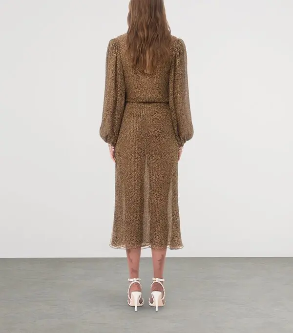 Valentino Garavani Silk-blend Embellished-cuff Midi Dress