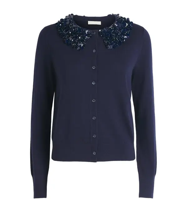 Ulla Johnson Merino Wool Embellished Cardigan - Navy