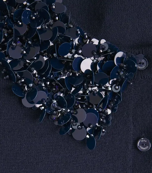 Ulla Johnson Merino Wool Embellished Cardigan - Navy