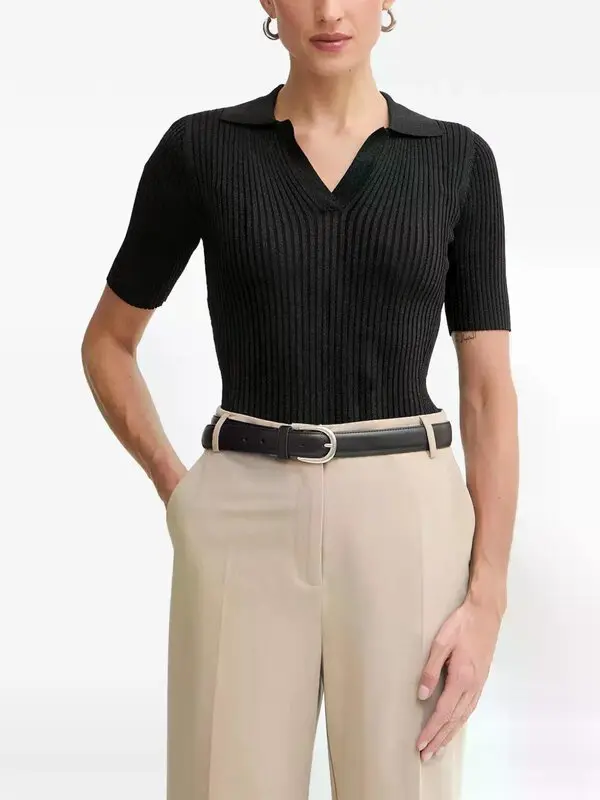 FRACOMINA Ribbed Knit Short-sleeve Top With Spread Collar