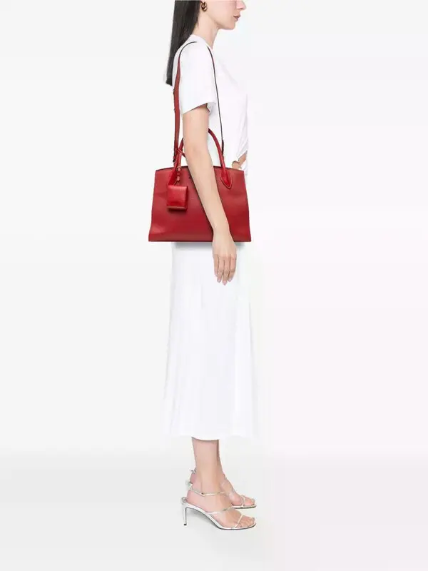 Prada Saffiano Cuir Monochrome Top Handle Tote - Red