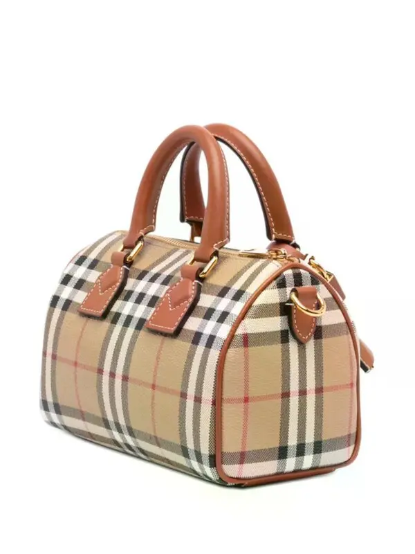 Burberry Mini House Check Coated Canvas Bowling Bag Satchel - Brown