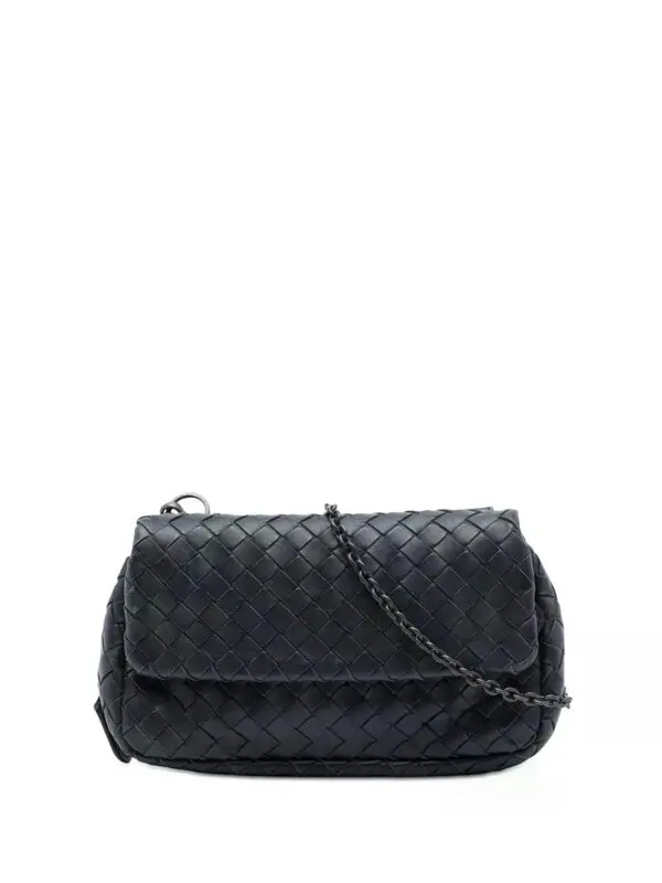 Bottega Veneta 2012-2026 Mini Nappa Intrecciato Expandable Chain Flap Crossbody Bag - Black
