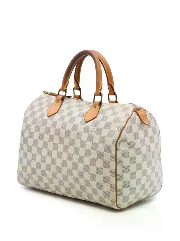 LOUIS VUITTON Damier Azur Speedy 30 Boston Bag - White