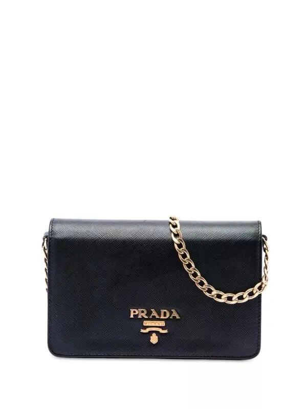 Prada 2010-2026 Saffiano Wallet On Chain Crossbody Bag - Black