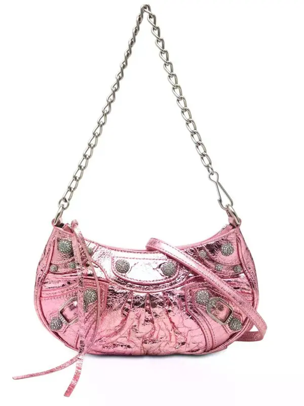 Balenciaga 2021-2026 Mini Metallic Lambskin Motocross Le Cagole Satchel - Pink