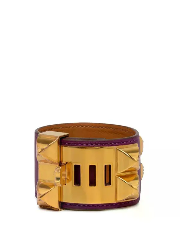 Hermès Collier De Chien Bracelet In Gold Plated And Swift Leather - Purple