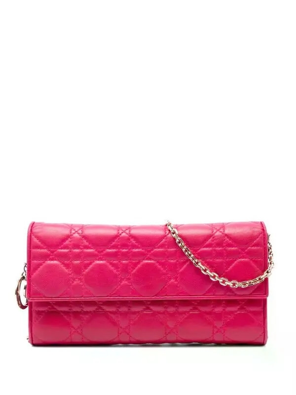 Dior Lambskin Cannage Lady Wallet On Chain Crossbody Bag - Pink