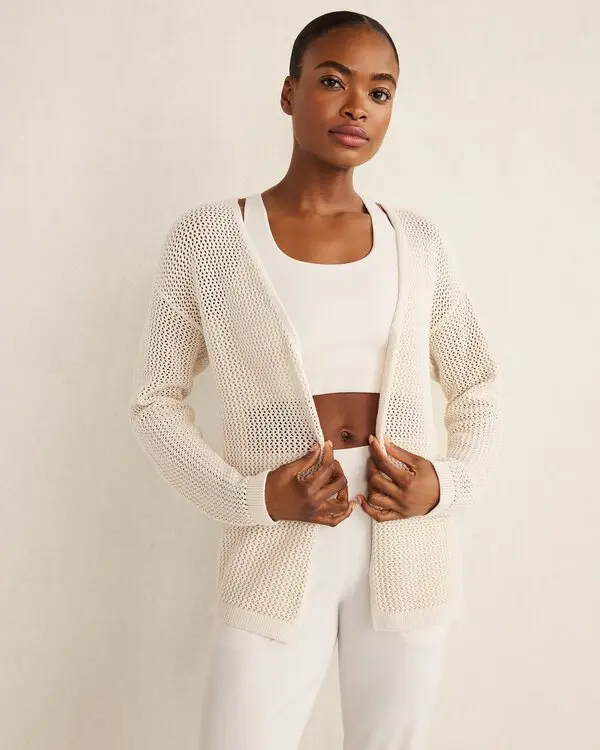 HAVEN WELL WITHIN Organic Cotton Open Stitch Relaxed Cardigan - Light Stone