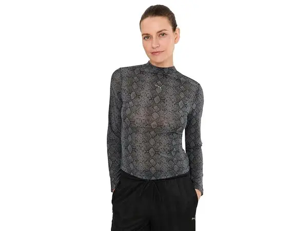 PUMA Snake Pack All Over Print Mesh Long Sleeve Top - Black