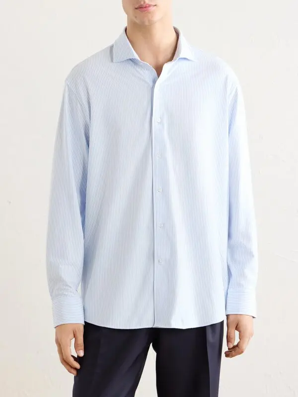 Peter Millar Excursionist Flex Slim-fit Striped Cotton-blend Shirt