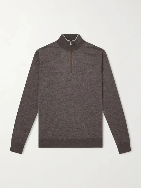 Peter Millar Excursionist Merino Wool-blend Half-zip Sweater - Brown
