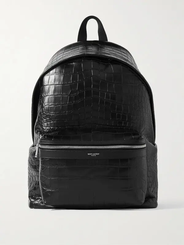 Saint Laurent City Croc-effect Glossed-leather Backpack - Black