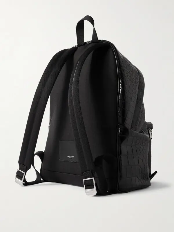 Saint Laurent City Croc-effect Glossed-leather Backpack