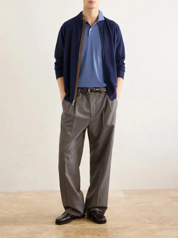 Peter Millar Excursionist Merino Wool-blend Zip-up Cardigan - Blue