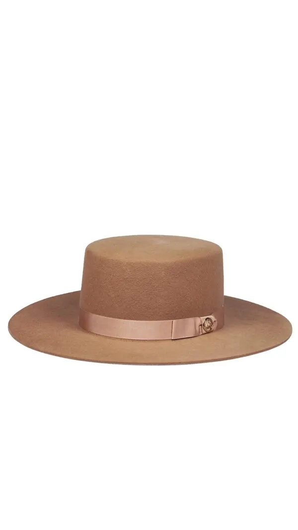 LE TRAP Douro Boater Hat In Camel Wool Felt