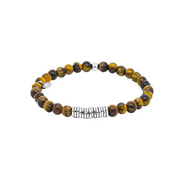 Tateossian Classic Discs Beaded Bracelet In Rhodium-plated Sterling Silver With Tiger Eye - Silver/brown