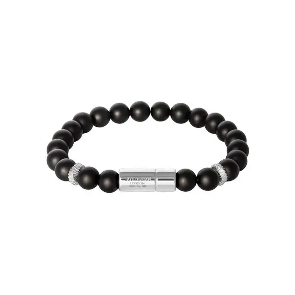 Tateossian Black Agate And Sterling Silver Mobius Bead Bracelet - Black/silver