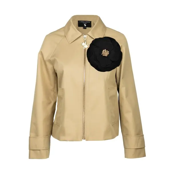 LAINES LONDON Embellished Organza Flower Trench - Black/gold