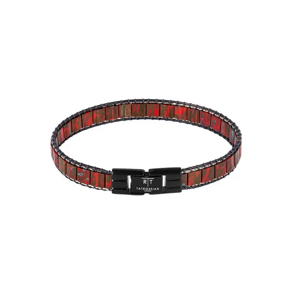 Tateossian Red Glass Bead Bracelet With Ip Black Plating - Black/red