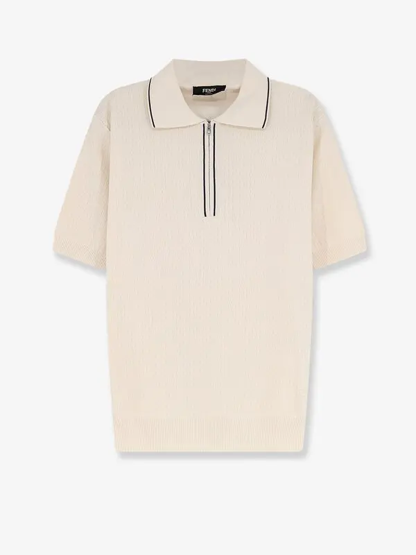 Fendi Cotton And Silk Polo Shirt With Ff Embroidery