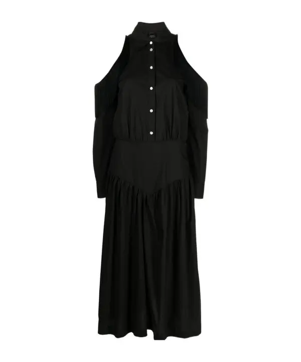 Pinko Fringed Cold Shoulder Midi Shirt Dress