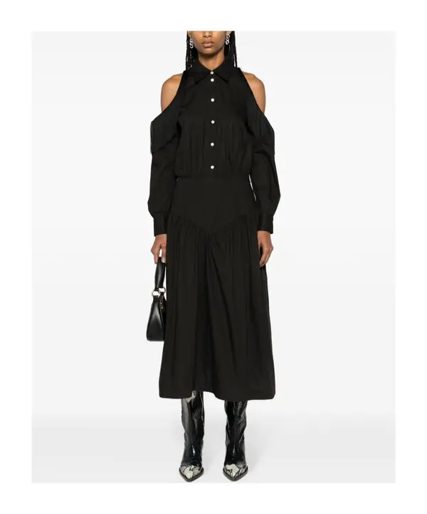 Pinko Fringed Cold Shoulder Midi Shirt Dress